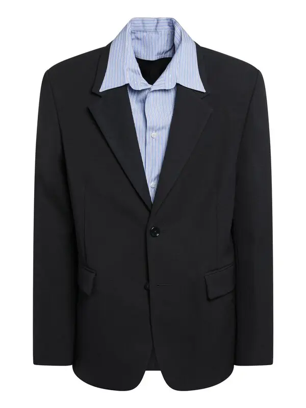 Balenciaga Dark Hybrid Overshirt In Wool Twill - Blue