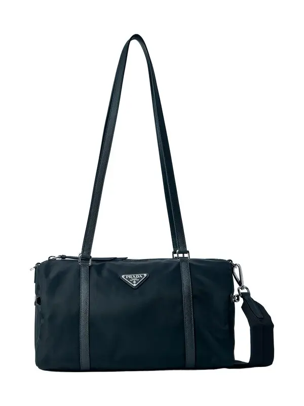 Prada Bauletto Large In Re-nylon E Saffiano - Black