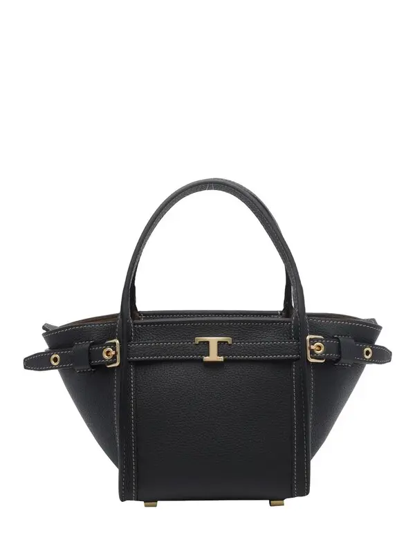 TOD'S Mini T Signature Leather Shopping Bag - Black
