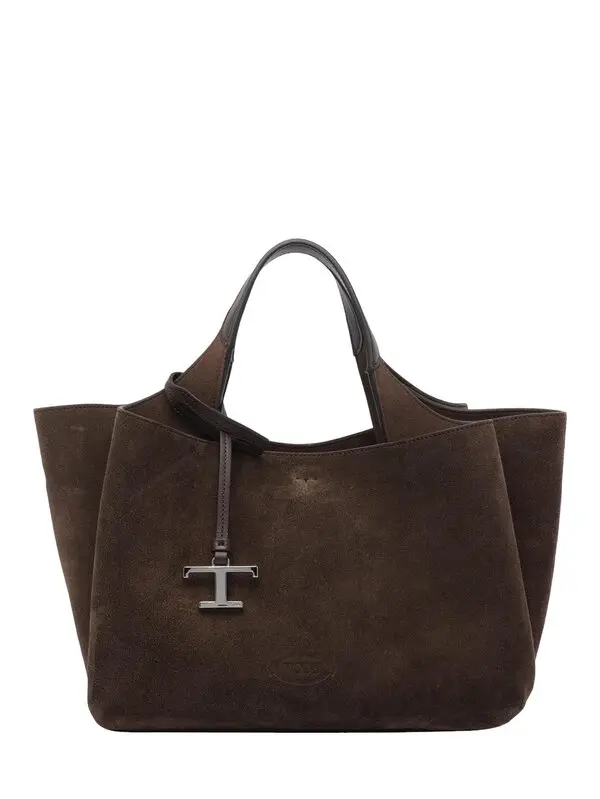 TOD'S Mini Suede Handbag With T Timeless Charm - Brown