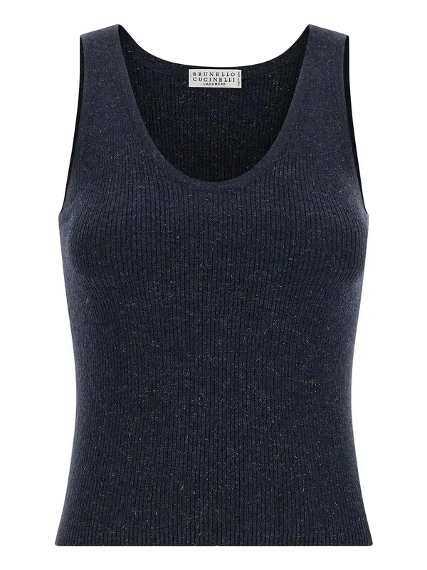 Brunello Cucinelli Sparkling Ribbed Cashmere Tank Top - Blue