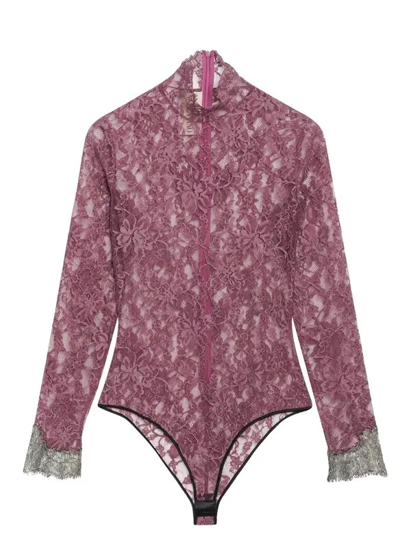 Valentino Garavani Lace Bodysuit With Contrasting Cuffs - Red