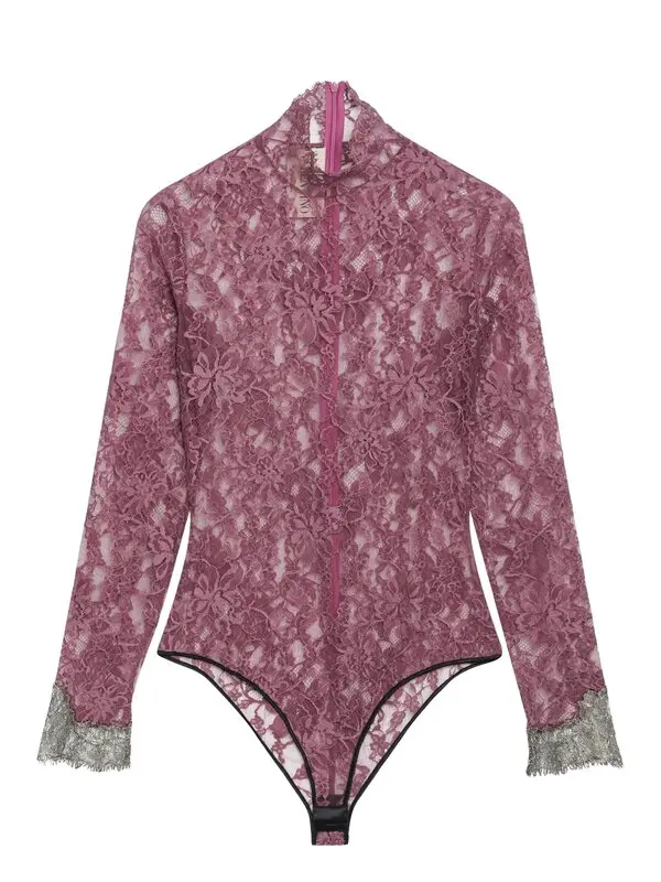 Valentino Garavani Lace Bodysuit With Contrasting Cuffs - Red