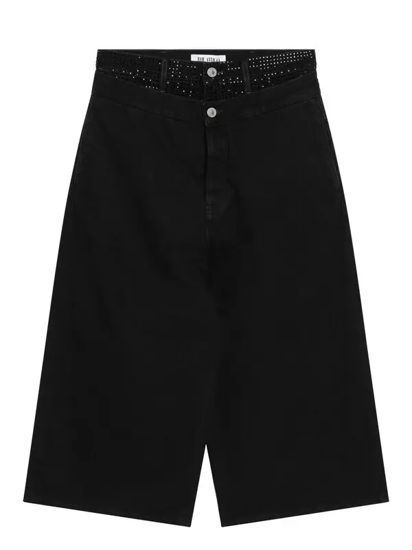 Attico Wide-leg Crystal-embellished Denim Jeans - Black
