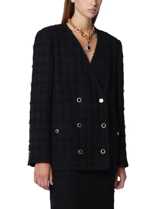 Alessandra Rich Double-breasted Bouclé Tweed Jacket - Black