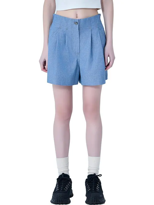 Moncler High-waisted Pleated Shorts - Blue