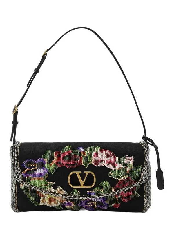 Valentino Garavani Small Devain Shoulder Bag With Floral Bead Embroidery - Multicolor