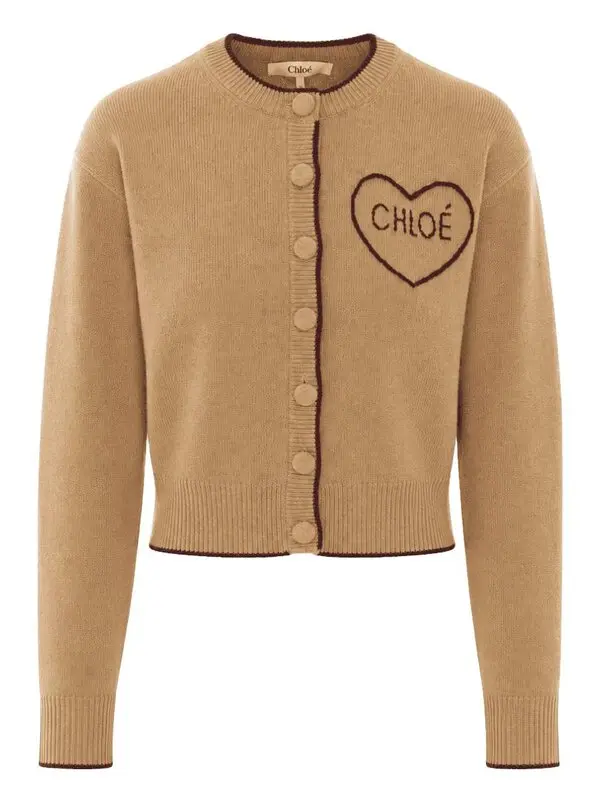 Chloé Logo Knitted Slim Cardigan - Brown