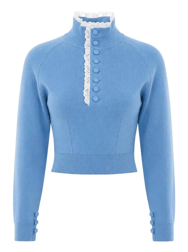 Chloé Wool Knit Sweater With Lace Details - Blue