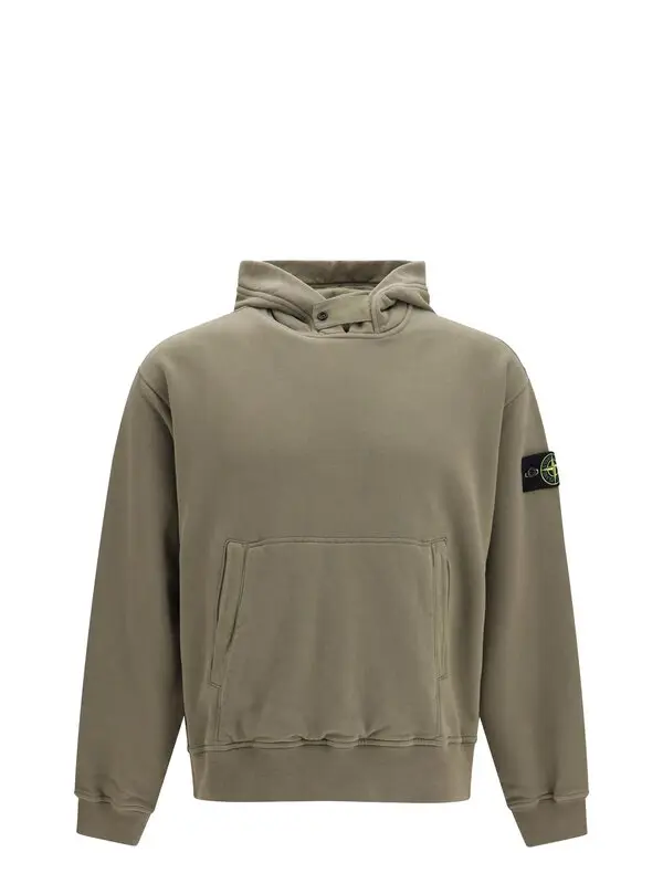 Stone Island Hooded Sweatshirt With Front Pocket - Green