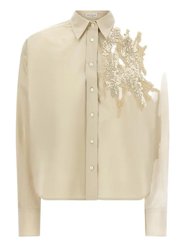 Brunello Cucinelli Dazzling Seabed Embroidery Shirt - Cream