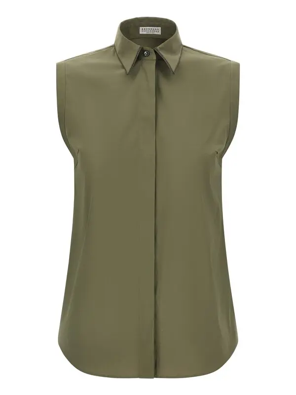 Brunello Cucinelli Monile-trimmed Stretch Cotton Poplin Shirt - Green