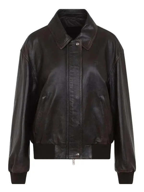 Prada Leather Bomber Jacket - Brown