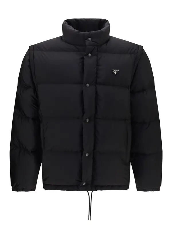 Prada Re-nylon Triangle Logo Puffer Jacket - Black