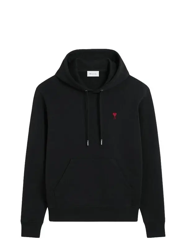 AMI Paris Organic Cotton Fleece Hoodie - Black