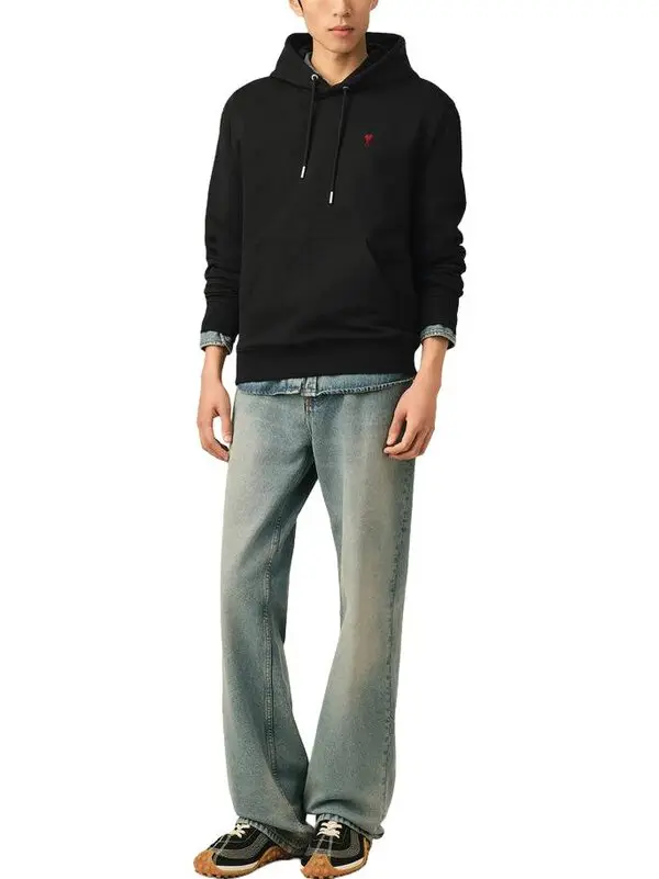AMI Paris Organic Cotton Fleece Hoodie - Black