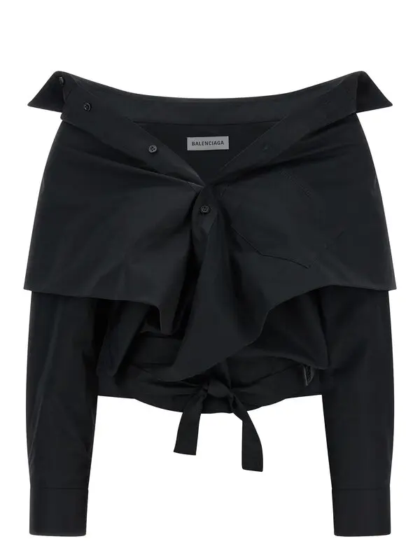 Balenciaga Off-the-shoulder Crop Shirt - Black