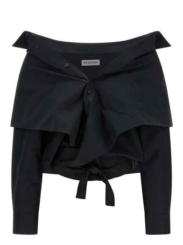 Balenciaga Off-the-shoulder Cropped Shirt - Black
