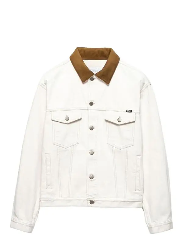 Prada Denim And Leather Collar Hybrid Jacket - Cream