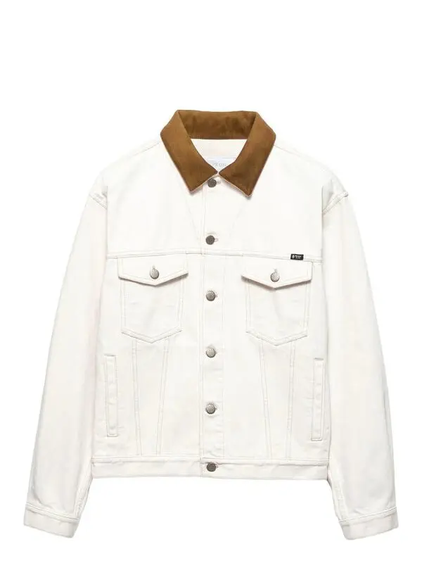 Prada Denim And Leather Collar Hybrid Jacket - Cream