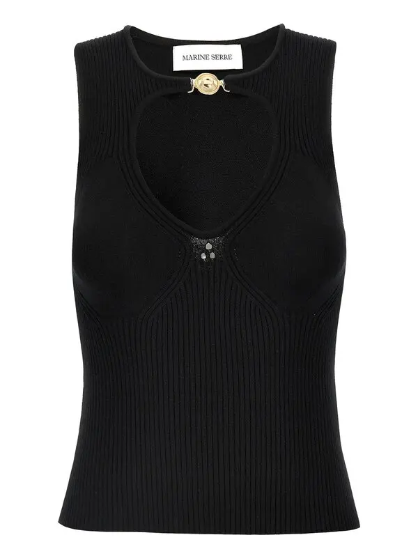 MARINE SERRE Ribbed Knit Top - Black
