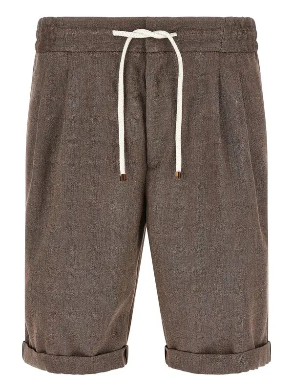 Brunello Cucinelli Linen And Wool Bermuda Shorts - Brown