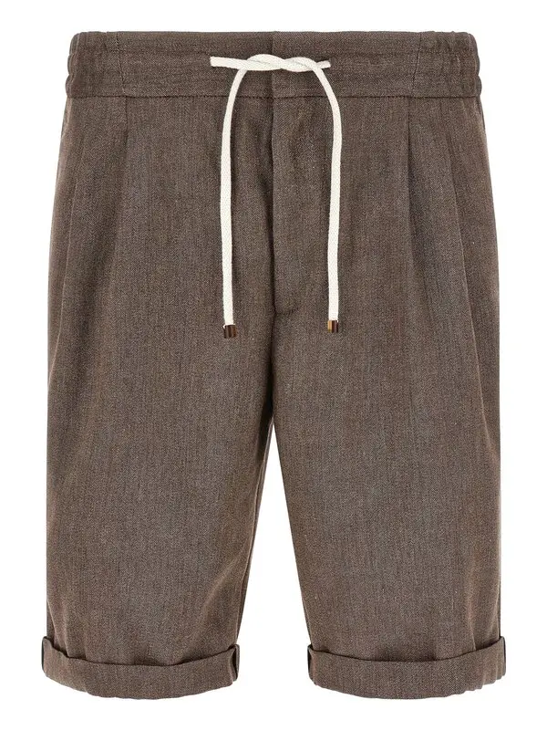 Brunello Cucinelli Linen And Virgin Wool Chevron Bermuda Shorts - Brown