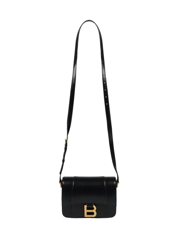 Balenciaga Hourglass Small Leather Shoulder Bag - Black