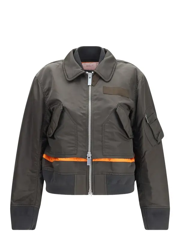 Sacai Double-zip Nylon Bomber Jacket - Green