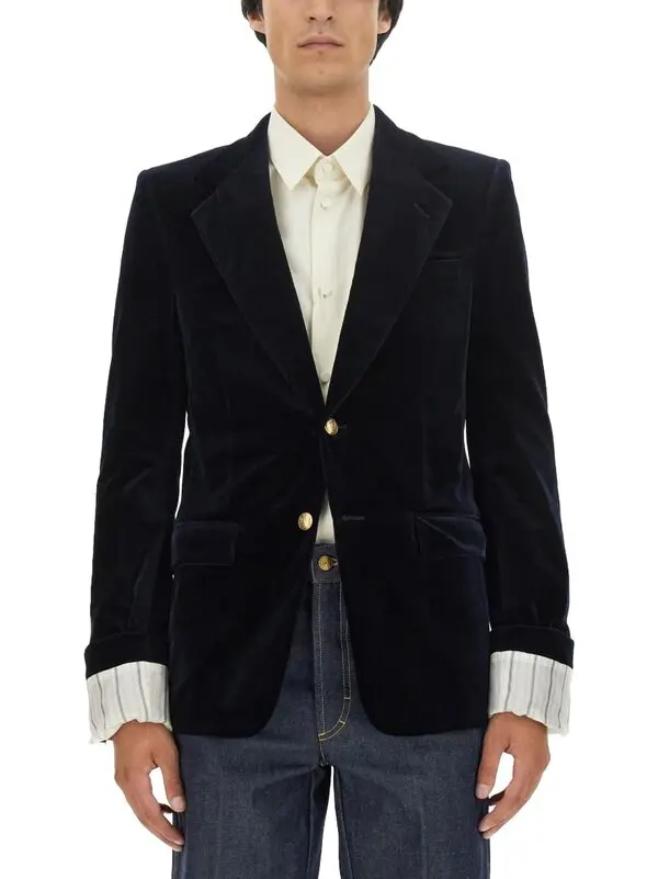 Gucci Regular Fit Velvet Blazer - Blue