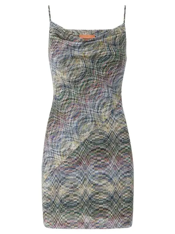 Missoni Zigzag Knit Cowl Neck Mini Dress - Blue