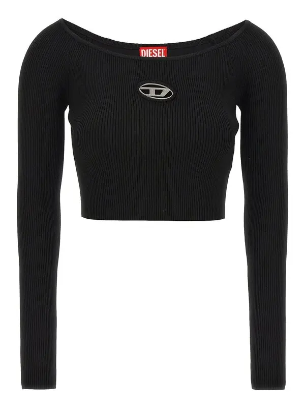 DIESEL® M-vera-ls Ribbed Crop Sweater - Black