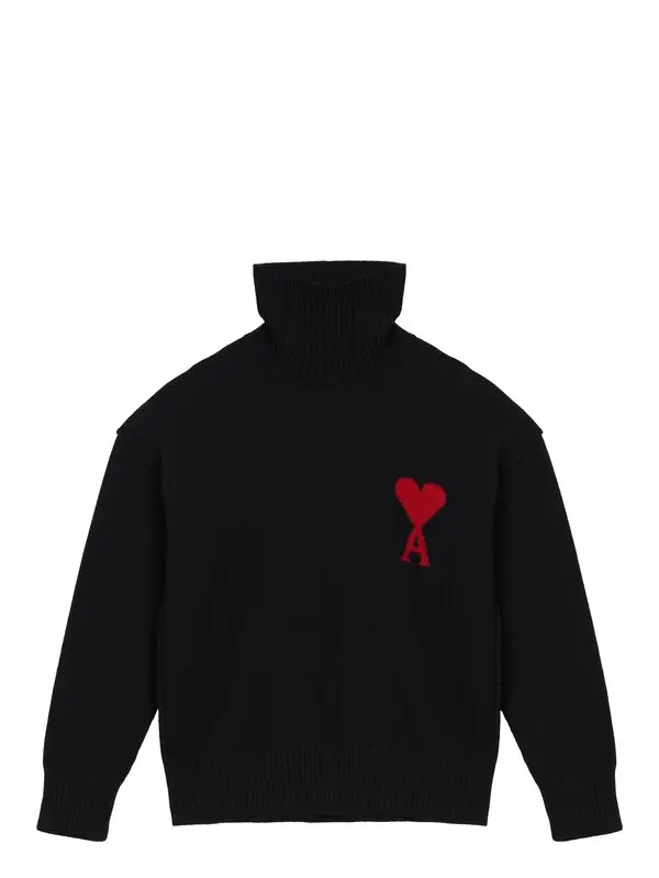 AMI Paris De Coeur Turtleneck Sweater - Black