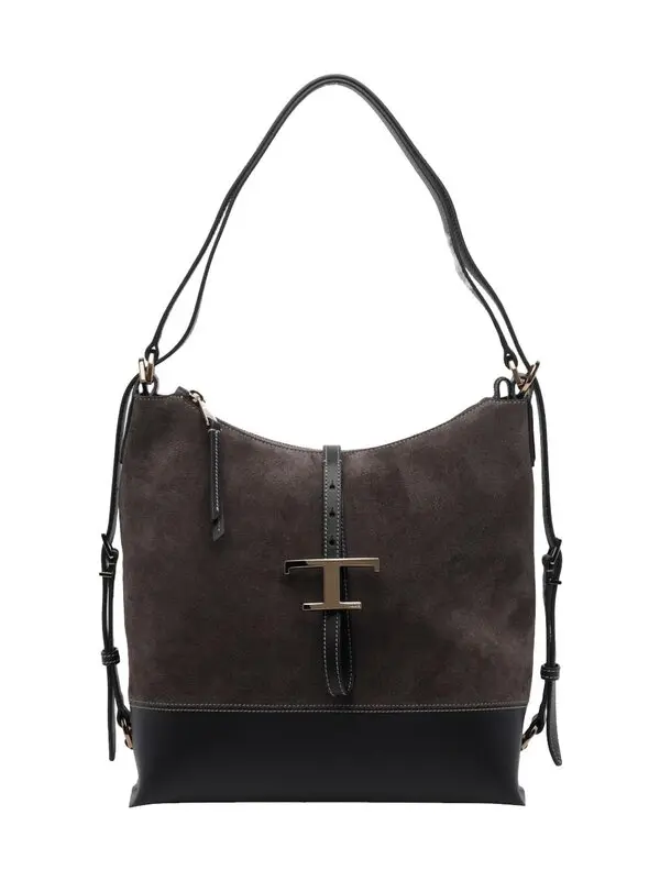 TOD'S Small Suede T Timeless Backpack And Shoulder Bag - Brown