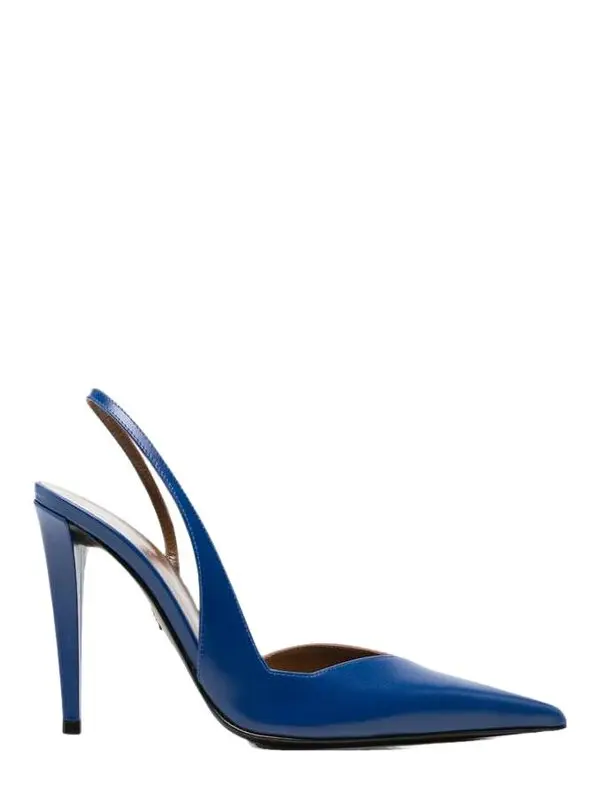 GIUSEPPE ZANOTTI Leather Pointed Toe Stiletto Heel Slingback Shoes - Blue