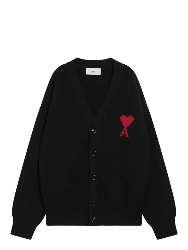 AMI Paris De Coeur Wool Cardigan - Black