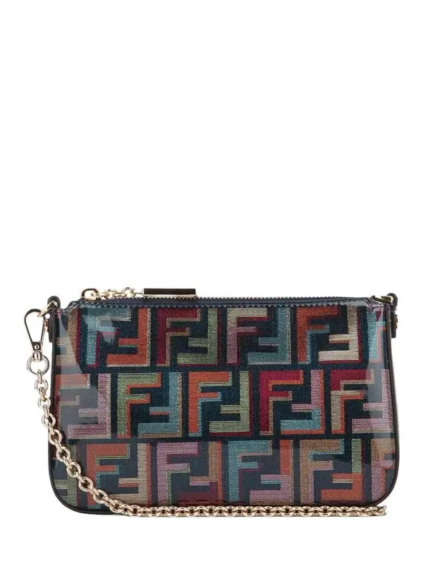 Fendi Multicolour Glazed Ff Fabric Baguette Pouch With Chain - Multicolor