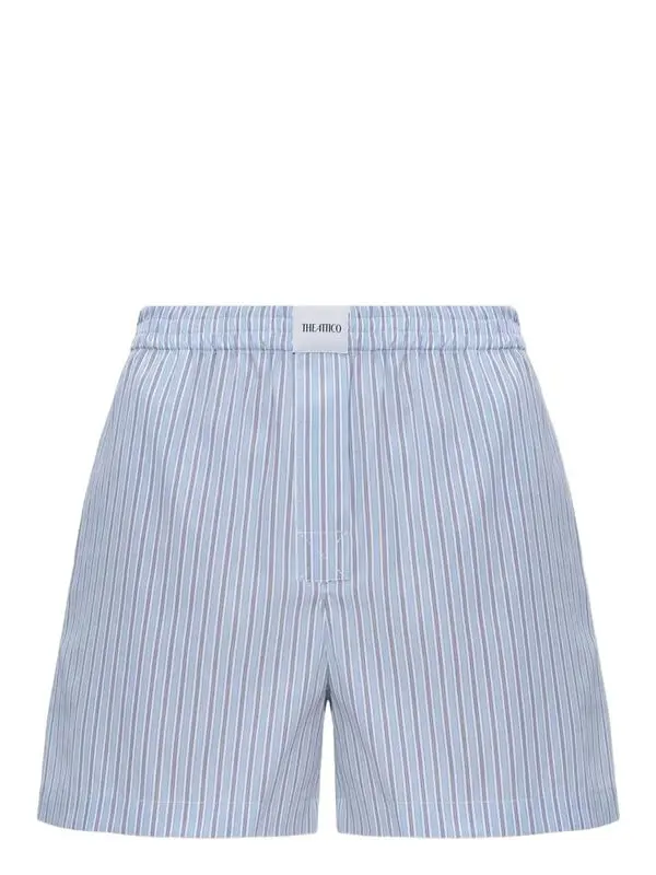 Attico Striped Cotton Mini Shorts - Blue