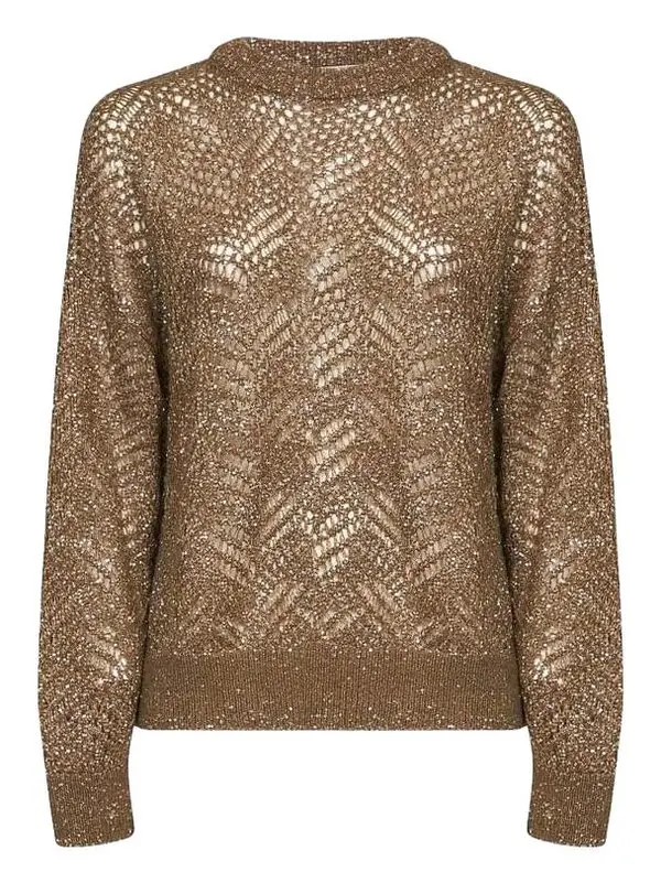Brunello Cucinelli Sequin Embellished Openwork Knit Jumper - Brown