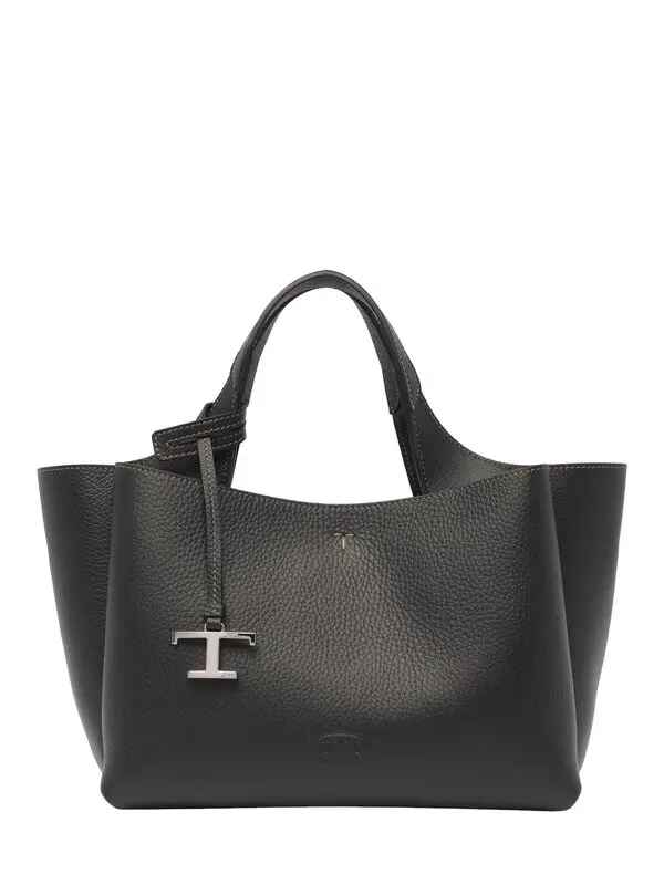 TOD'S Mini Leather Handbag With T Timeless Charm - Black