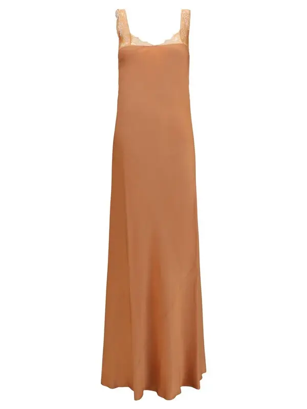 FORTE_FORTE Satin Maxi Dress With Lace Trims - Cream