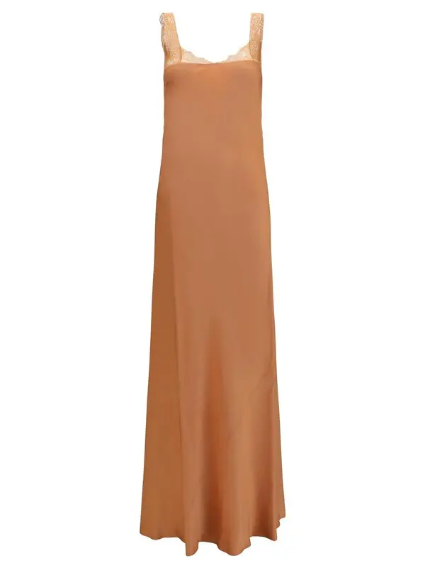 FORTE_FORTE Satin Maxi Dress With Lace Trims - Cream