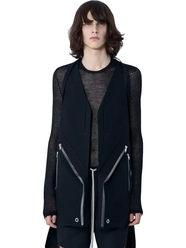 Rick Owens Asymmetric Zip Detail Vest - Black