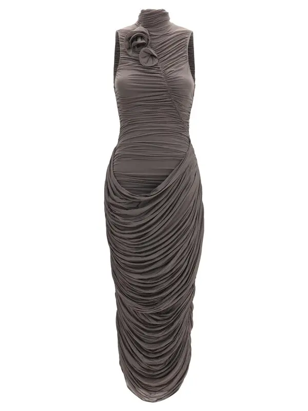 Magda Butrym Draped High-neck Midi Dress - Gray