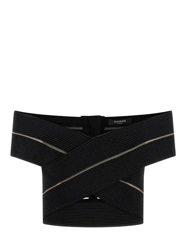 Balmain Off-the-shoulder Crop Top - Black