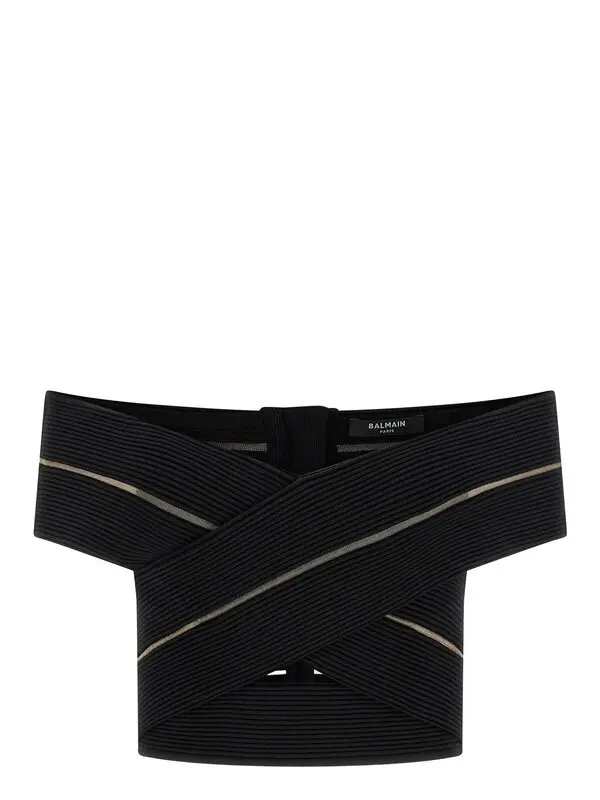 Balmain Off-the-shoulder Crop Top - Black