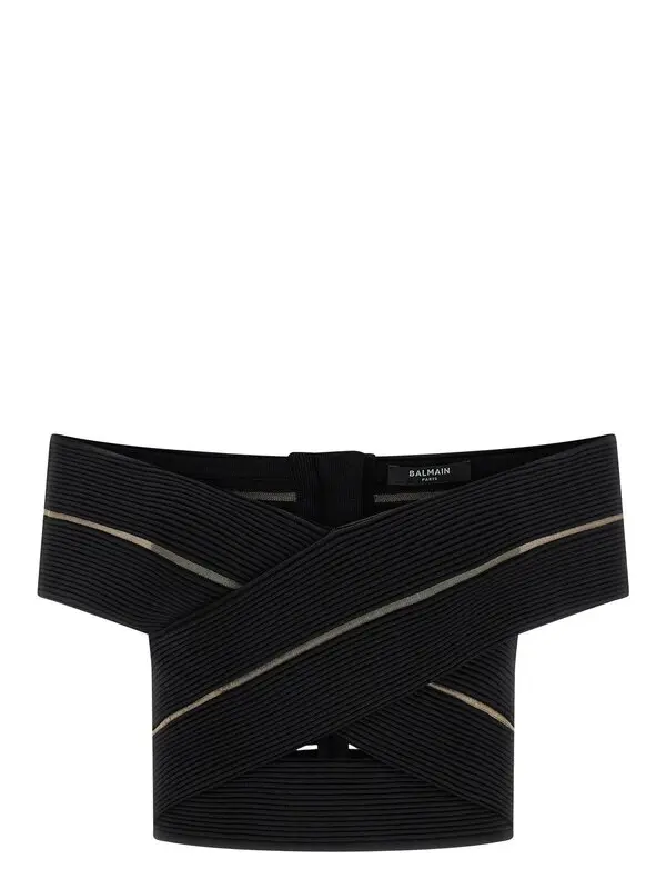 Balmain Off-the-shoulder Crop Top - Black