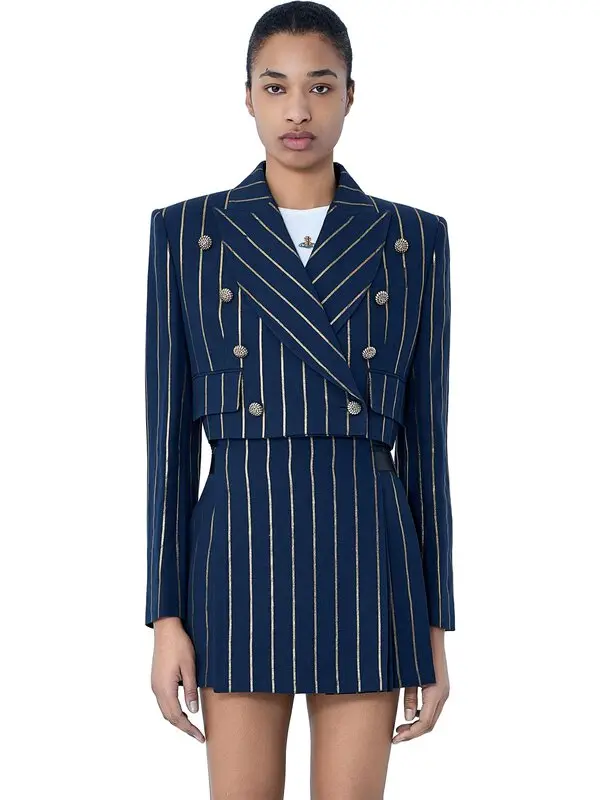 VIVIENNE WESTWOOD Cut-off Double-breasted Linen Blazer - Blue