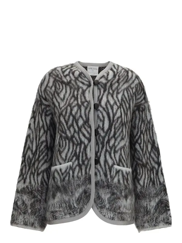 FORTE_FORTE Heron Feather Motif Brushed Cardigan - Gray