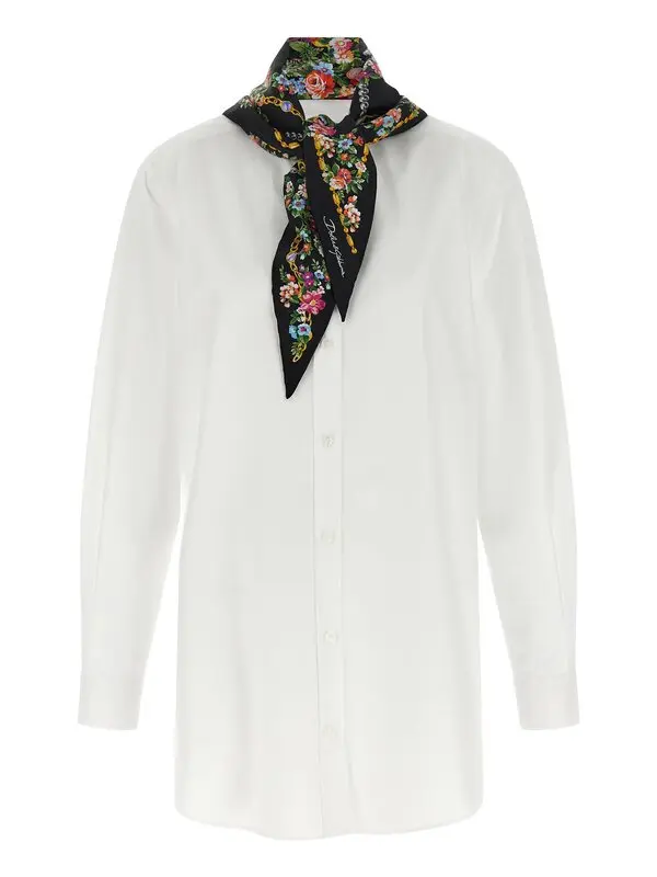 Dolce & Gabbana Cotton Poplin Shirt With Scarf - White